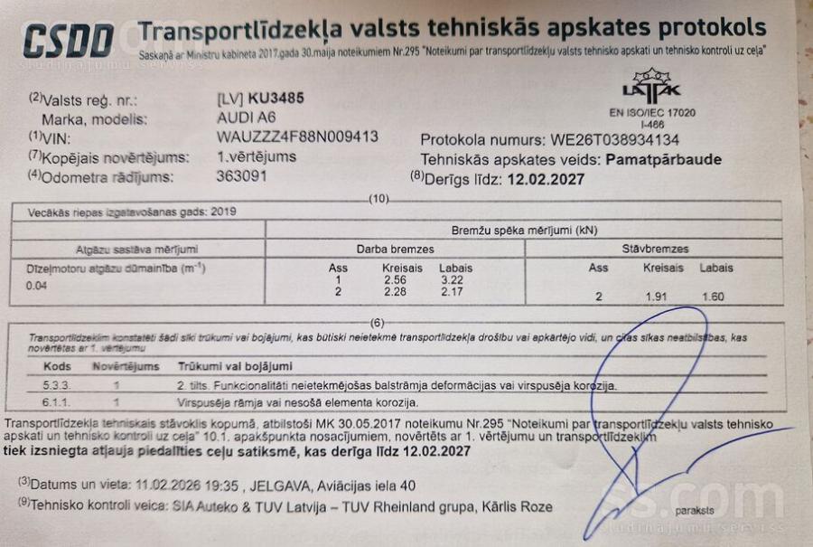 Серый Ауди А6 2007 в Елгава, объемом двигателя 2.70 л и пробегом 373 тыс. км за 2600 €, фото 13 на AUTOMOTO.COM.LV