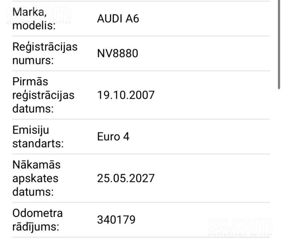Grey Audi A6 2007 in Riga, with an engine capacity of 3.00 L and mileage of 341 thousand km for 3690 €, photo 31 on AUTOMOTO.COM.LV