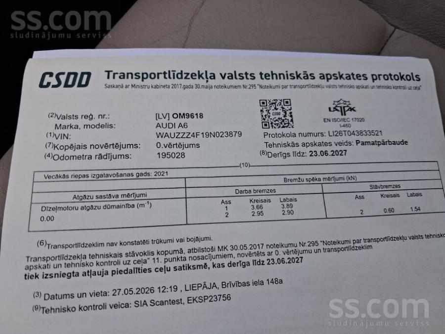 Grey Audi A6 2008 in Liepaja, with an engine capacity of 2.70 L and mileage of 195 thousand km for 4500 €, photo 11 on AUTOMOTO.COM.LV