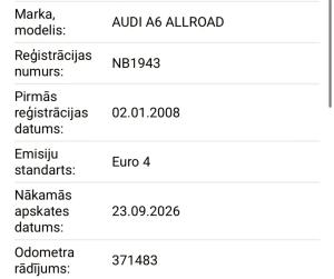 Grey Audi A6 2008 in Riga, with an engine capacity of 3.00 L and mileage of 372 thousand km for 4290 €, photo 32 on AUTOMOTO.COM.LV