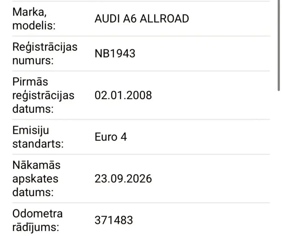 Grey Audi A6 2008 in Riga, with an engine capacity of 3.00 L and mileage of 372 thousand km for 4290 €, photo 32 on AUTOMOTO.COM.LV