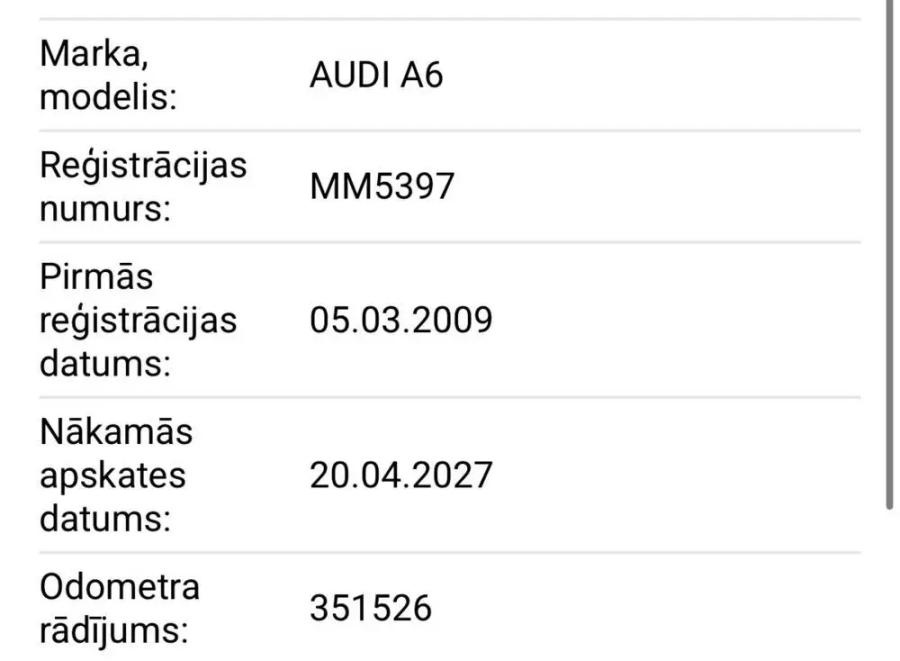 Серый Ауди А6 2009 в Рига, объемом двигателя 3.00 л и пробегом 352 тыс. км за 4990 €, фото 26 на AUTOMOTO.COM.LV