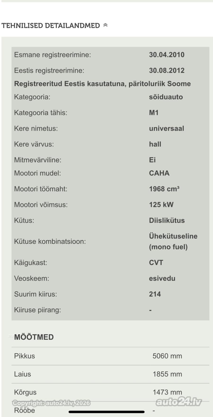 Pelēks Audi A6 2010 Tartu, ar dzinēja tilpumu 2.00 L un nobraukumu 127 tūkst. km par 8999 €, foto 13 vietnē AUTOMOTO.COM.LV