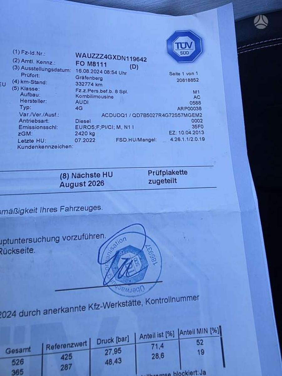 Серый Ауди А6 2013 в Рокишкис, объемом двигателя 2.97 л и пробегом 342 тыс. км за 8400 €, фото 32 на AUTOMOTO.COM.LV
