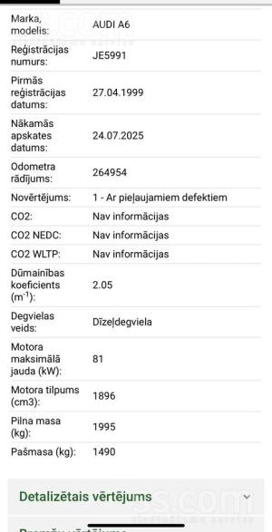 Ауди А6 1999 в Рига, объемом двигателя 1.90 л и пробегом 267 тыс. км за 1100 €, фото 11 на AUTOMOTO.COM.LV