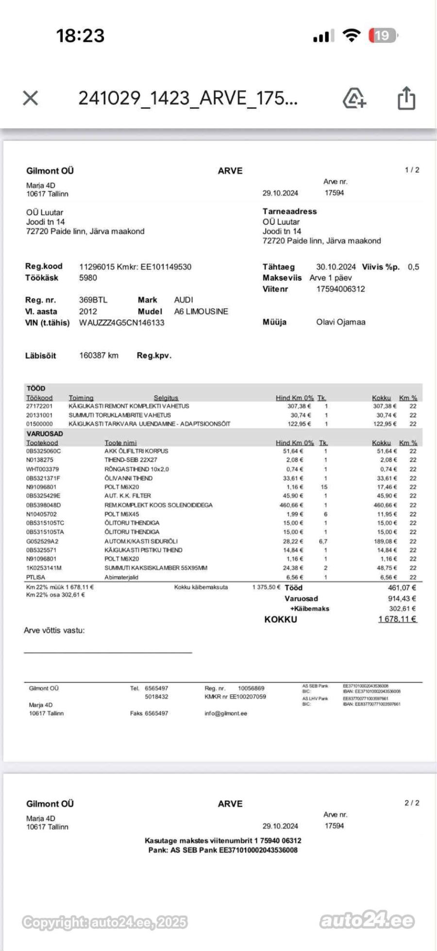 Ауди А6 2012 в Таллин, объемом двигателя 3.00 л и пробегом 179 тыс. км за 12500 €, фото 16 на AUTOMOTO.COM.LV
