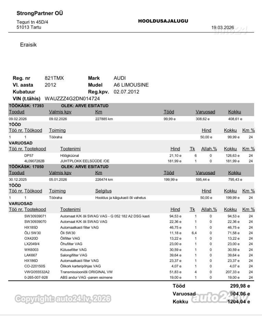 Audi A6 2012 in Tartu, with an engine capacity of 3.00 L and mileage of 230 thousand km for 9900 €, photo 22 on AUTOMOTO.COM.LV
