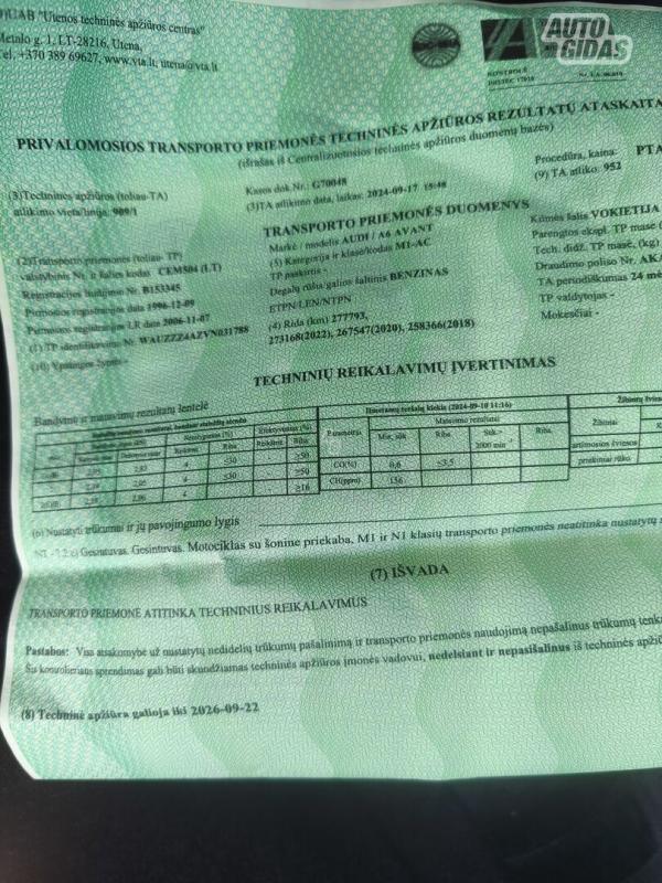 Ауди А6 1996 в Игналина, объемом двигателя 2.60 л и пробегом 281 тыс. км за 1650 €, фото 9 на AUTOMOTO.COM.LV