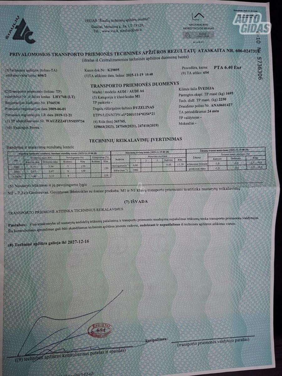 Ауди А6 2009 в Радвилишкис, объемом двигателя 2.00 л и пробегом 376 тыс. км за 3900 €, фото 10 на AUTOMOTO.COM.LV