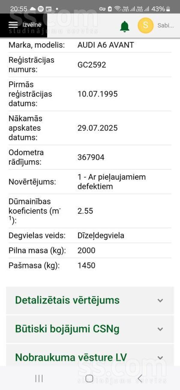 Violets Audi A6 1995 Rīga, ar dzinēja tilpumu 1.90 L un nobraukumu 375 tūkst. km par 6500 €, foto 5 vietnē AUTOMOTO.COM.LV