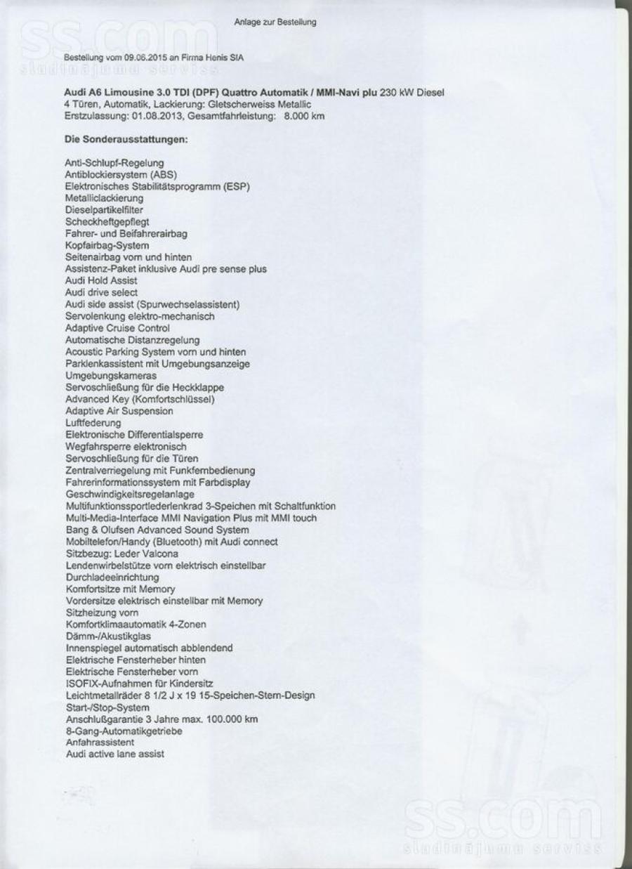 Белый Ауди А6 2013 в Мадона, объемом двигателя 3.00 л и пробегом 136 тыс. км за 18000 €, фото 8 на AUTOMOTO.COM.LV