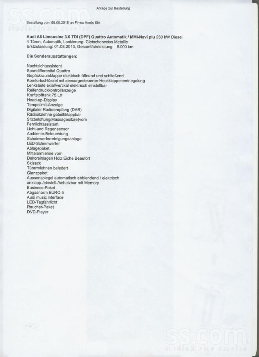 Белый Ауди А6 2013 в Мадона, объемом двигателя 3.00 л и пробегом 136 тыс. км за 18000 €, фото 9 на AUTOMOTO.COM.LV