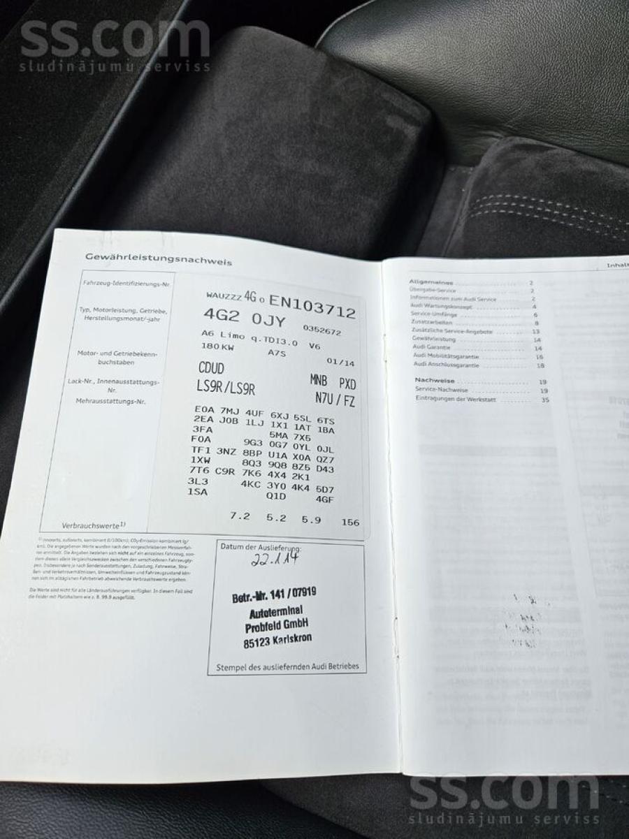 White Audi A6 2014 in Riga, with an engine capacity of 3.00 L and mileage of 327 thousand km for 10200 €, photo 17 on AUTOMOTO.COM.LV