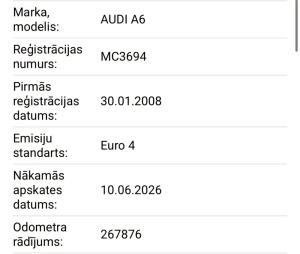 White Audi A6 2008 in Riga, with an engine capacity of 3.00 L and mileage of 270 thousand km for 4290 €, photo 37 on AUTOMOTO.COM.LV
