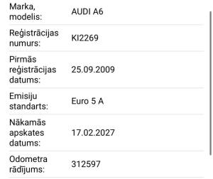 White Audi A6 2009 in Riga, with an engine capacity of 3.00 L and mileage of 313 thousand km for 6990 €, photo 28 on AUTOMOTO.COM.LV