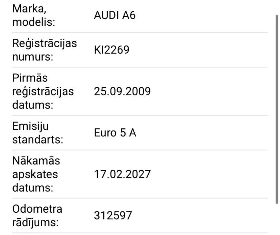 White Audi A6 2009 in Riga, with an engine capacity of 3.00 L and mileage of 313 thousand km for 6990 €, photo 28 on AUTOMOTO.COM.LV