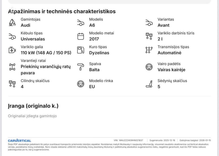 White Audi A6 2016 in Prienai, with an engine capacity of 1.97 L and mileage of 201 thousand km for 13700 €, photo 39 on AUTOMOTO.COM.LV