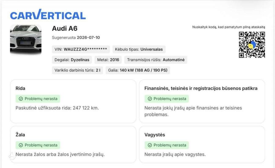 Белый Ауди А6 2016 в Пренай, объемом двигателя 1.97 л и пробегом 263 тыс. км за 12950 €, фото 44 на AUTOMOTO.COM.LV