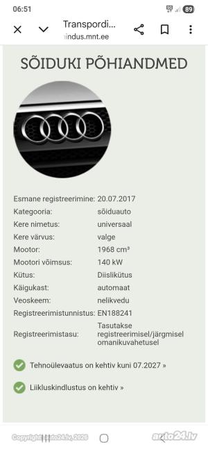 Balts Audi A6 2017 Tallina, ar dzinēja tilpumu 2.00 L un nobraukumu 205 tūkst. km par 14900 €, foto 12 vietnē AUTOMOTO.COM.LV