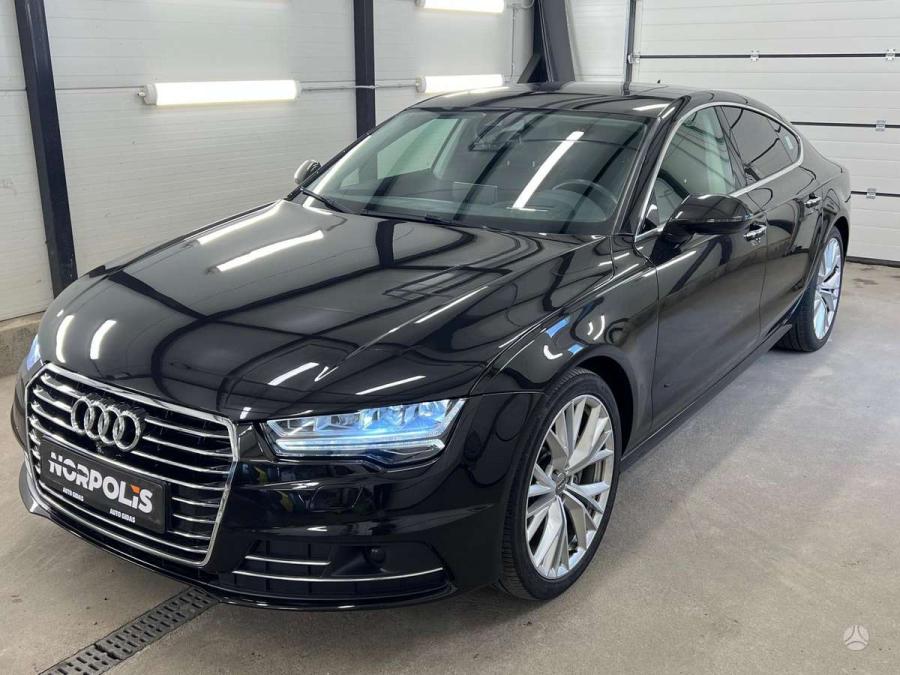 Black Audi A7 Sportback 2015 in Vilnius, with an engine capacity of 3.00 L and mileage of 144 thousand km for 17900 €, photo 1 on AUTOMOTO.COM.LV