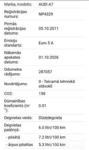 Black Audi A7 Sportback 2011 in Riga, with an engine capacity of 3.00 L and mileage of 0 thousand km for 11900 €, photo 21 on AUTOMOTO.COM.LV