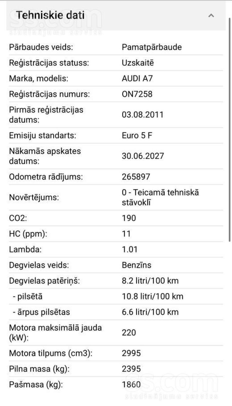 Черный Ауди А7 Спортбек 2011 в Елгава, объемом двигателя 3.00 л и пробегом 269 тыс. км за 13800 €, фото 28 на AUTOMOTO.COM.LV