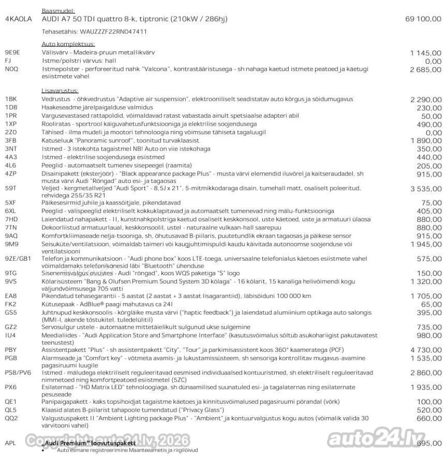 Коричневый Ауди А7 Спортбек 2024 в Таллин, объемом двигателя 3.00 л и пробегом 19 тыс. км за 69000 €, фото 10 на AUTOMOTO.COM.LV