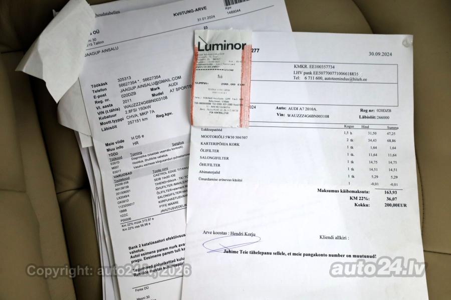 Pelēks Audi A7 Sportback 2010 Tallina, ar dzinēja tilpumu 2.80 L un nobraukumu 284 tūkst. km par 7999 €, foto 14 vietnē AUTOMOTO.COM.LV