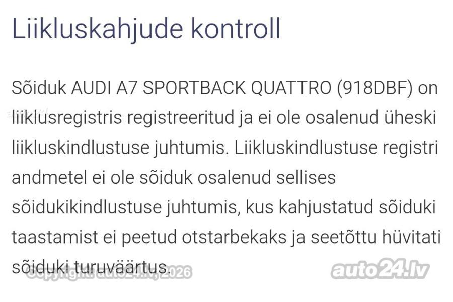 Серый Ауди А7 Спортбек 2012 в Тарту, объемом двигателя 3.00 л и пробегом 266 тыс. км за 12999 €, фото 18 на AUTOMOTO.COM.LV