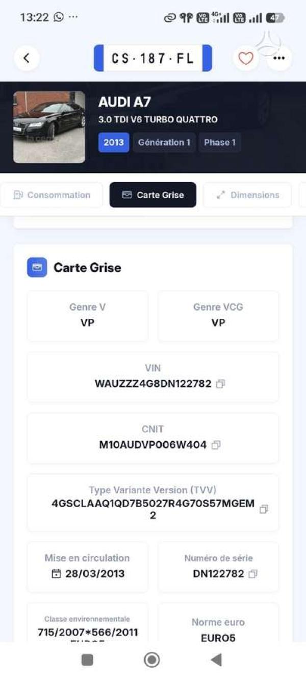 Серый Ауди А7 Спортбек 2013 в Таураге, объемом двигателя 2.97 л и пробегом 270 тыс. км за 10200 €, фото 10 на AUTOMOTO.COM.LV