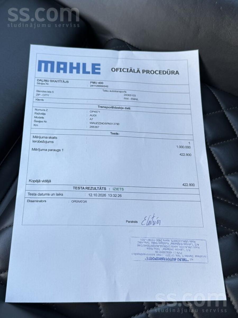 Grey Audi A7 Sportback 2014 in Talsi, with an engine capacity of 3.00 L and mileage of 266 thousand km for 19300 €, photo 29 on AUTOMOTO.COM.LV