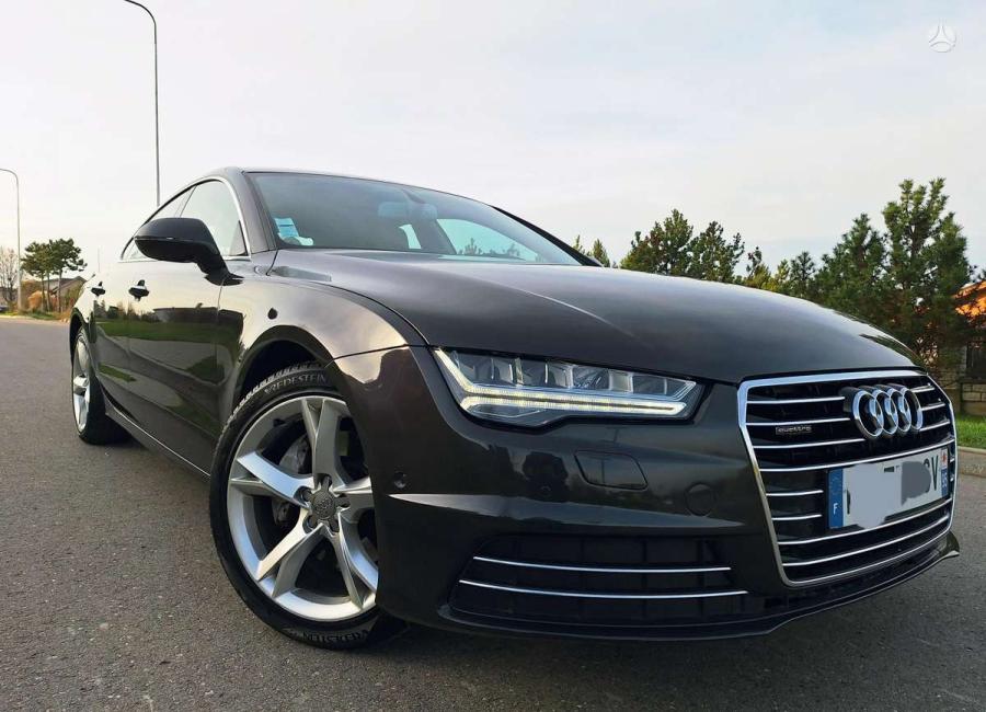 Grey Audi A7 Sportback 2015 in Klaipeda, with an engine capacity of 3.00 L and mileage of 215 thousand km for 16200 €, photo 1 on AUTOMOTO.COM.LV