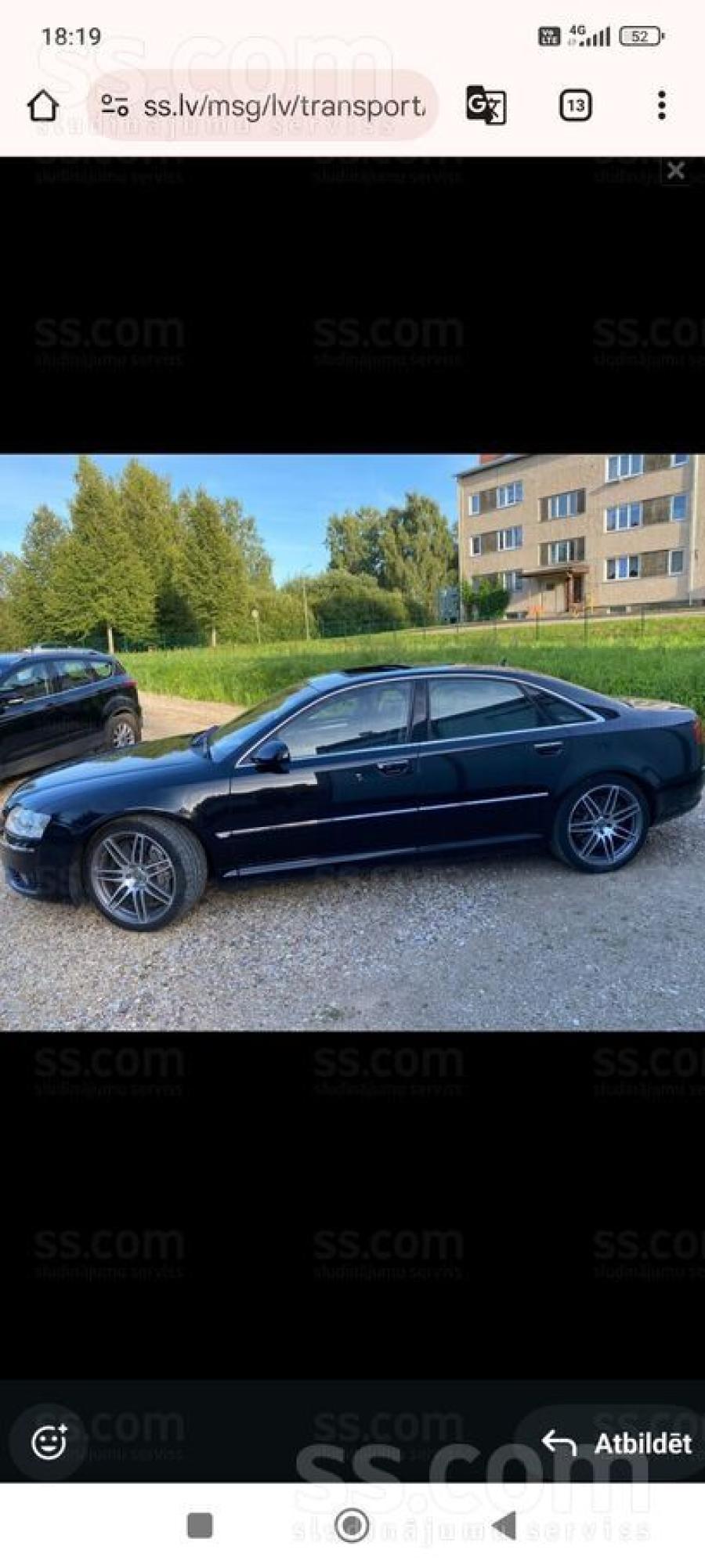 Black Audi A8 2007 in Cesis, with an engine capacity of 4.20 L and mileage of 315 thousand km for 7666 €, photo 1 on AUTOMOTO.COM.LV