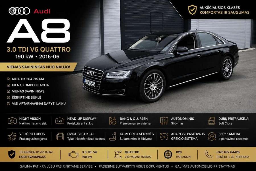 Черный Ауди А8 2015 в Кретинга, объемом двигателя 2.97 л и пробегом 205 тыс. км за 23999 €, фото 41 на AUTOMOTO.COM.LV