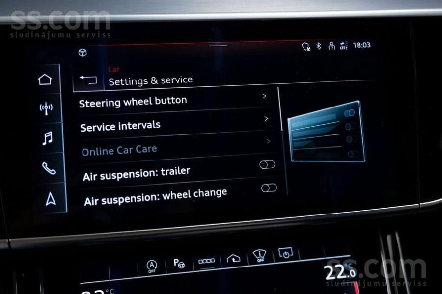Melns Audi A8 2022 Rīga, ar dzinēja tilpumu 3.00 L un nobraukumu 80 tūkst. km par 46900 €, foto 12 vietnē AUTOMOTO.COM.LV