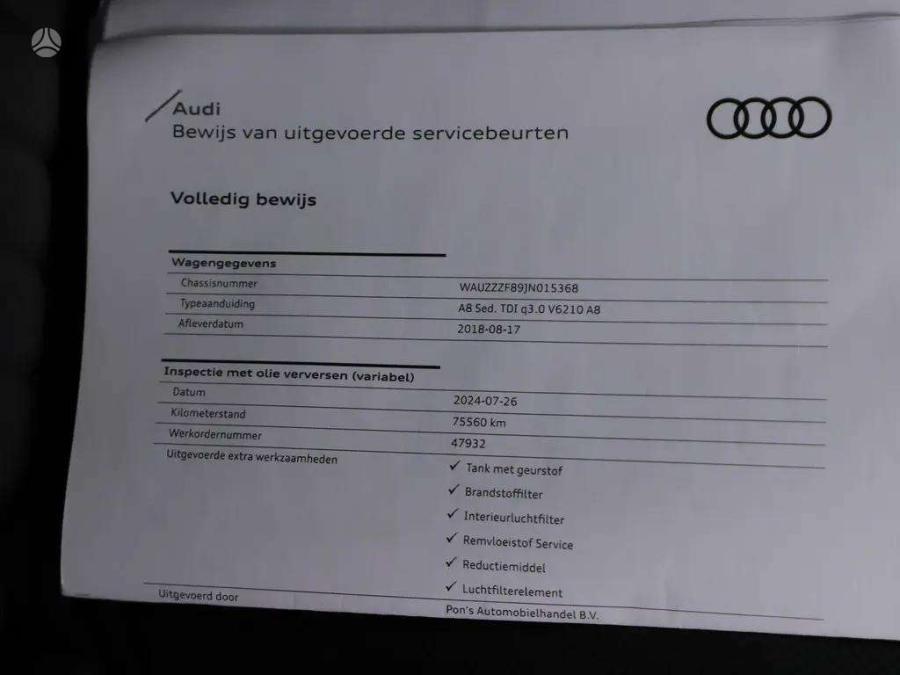 Zils Audi A8 2018 Šauļi, ar dzinēja tilpumu 2.97 L un nobraukumu 87 tūkst. km par 36500 €, foto 24 vietnē AUTOMOTO.COM.LV