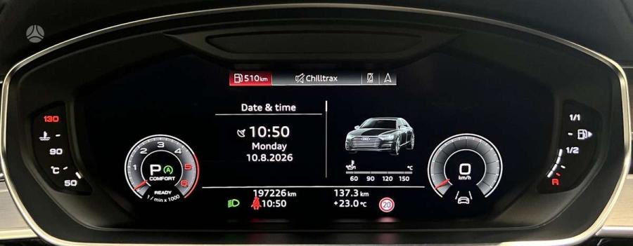Grey Audi A8 2019 in Kaunas, with an engine capacity of 2.97 L and mileage of 197 thousand km for 32800 €, photo 10 on AUTOMOTO.COM.LV