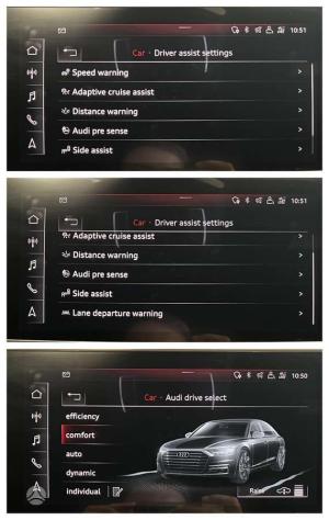 Grey Audi A8 2019 in Kaunas, with an engine capacity of 2.97 L and mileage of 197 thousand km for 32800 €, photo 12 on AUTOMOTO.COM.LV