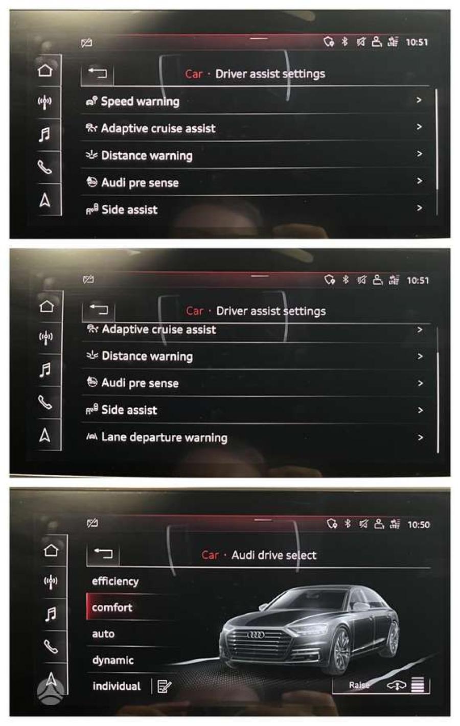Grey Audi A8 2019 in Kaunas, with an engine capacity of 2.97 L and mileage of 197 thousand km for 32800 €, photo 12 on AUTOMOTO.COM.LV