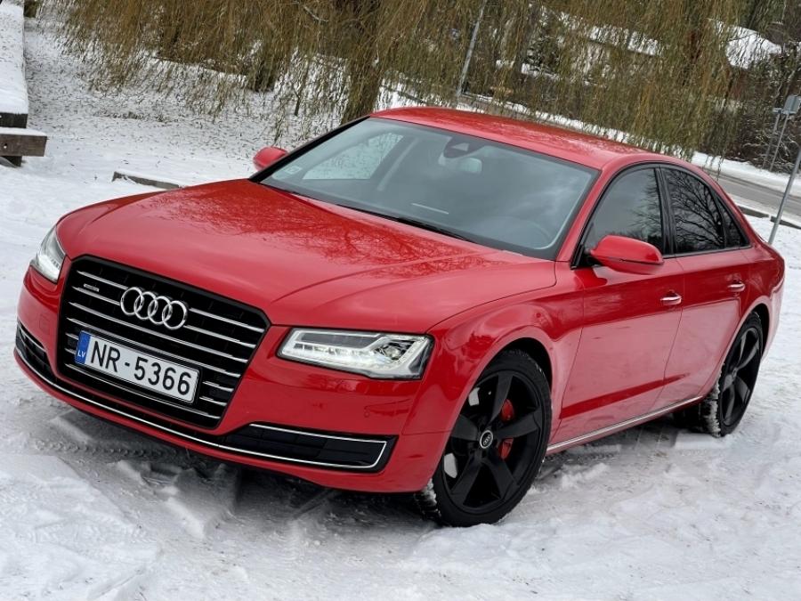 Red Audi A8 2014 in Riga, with an engine capacity of 3.00 L and mileage of 208 thousand km for 19350 €, photo 1 on AUTOMOTO.COM.LV
