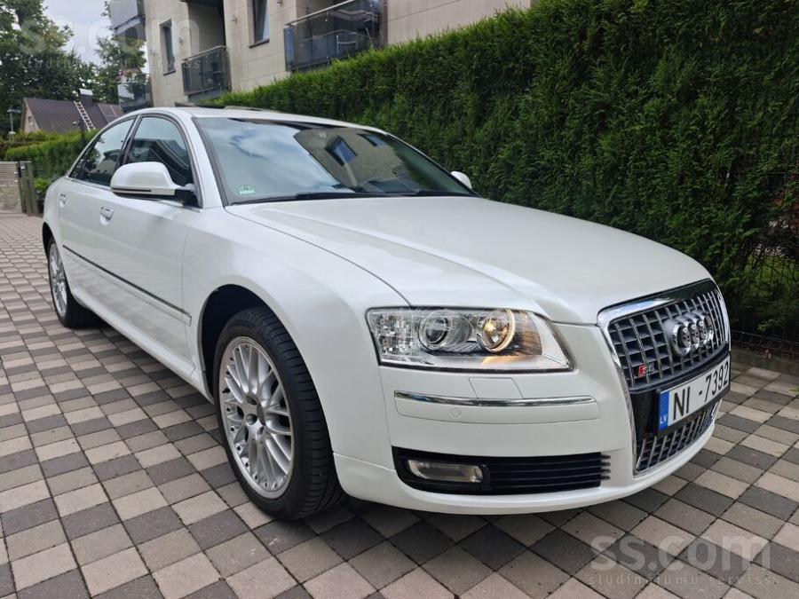 White Audi A8 2008 in Riga, with an engine capacity of 3.00 L and mileage of 0 thousand km for 8450 €, photo 3 on AUTOMOTO.COM.LV