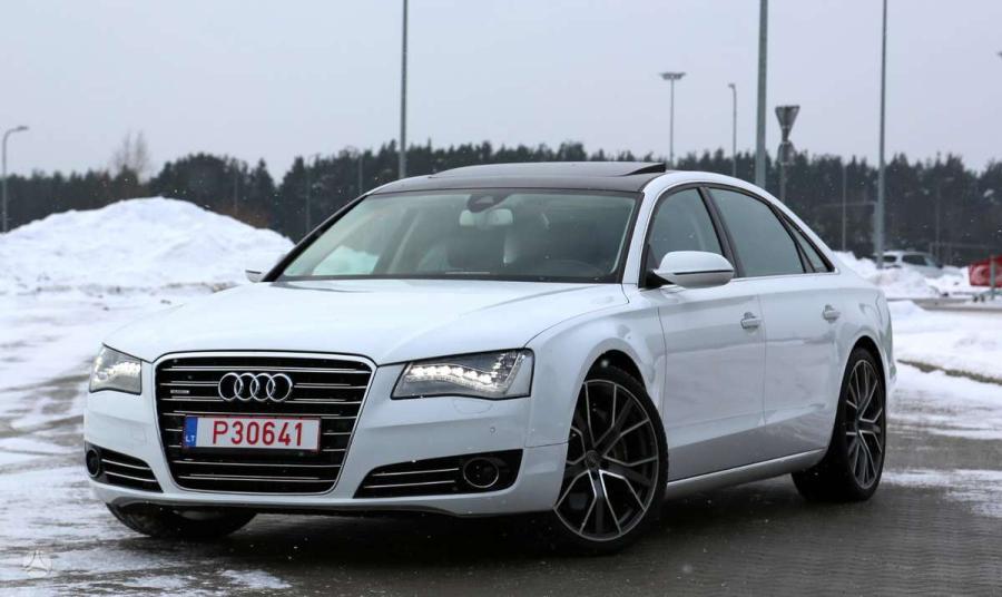 White Audi A8 2013 in Vilnius, with an engine capacity of 4.00 L and mileage of 164 thousand km for 13990 €, photo 3 on AUTOMOTO.COM.LV
