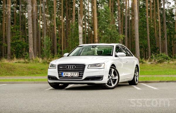 White Audi A8 2016 in Riga, with an engine capacity of 3.00 L and mileage of 189 thousand km for 22190 €, photo 1 on AUTOMOTO.COM.LV