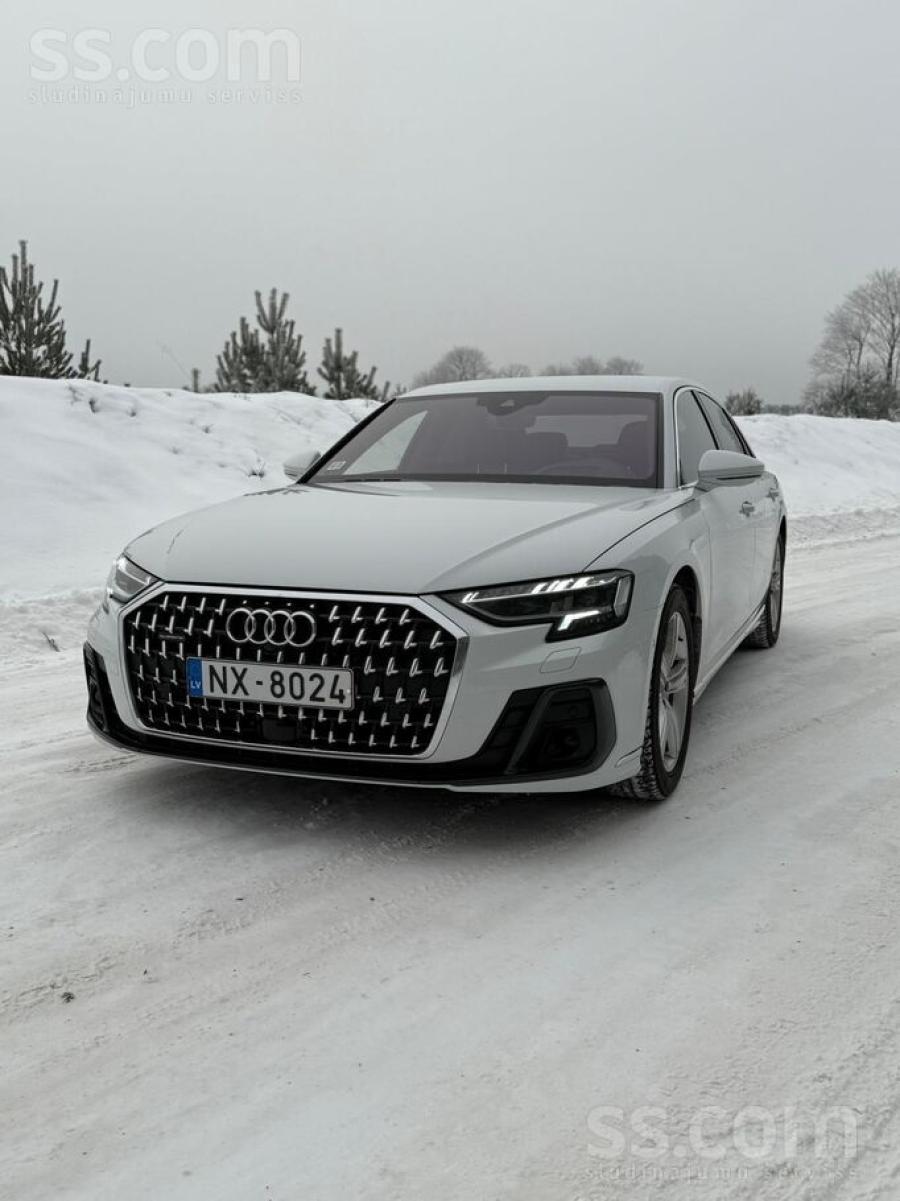 Balts Audi A8 2024 Liepāja, ar dzinēja tilpumu 3.00 L un nobraukumu 52 tūkst. km par 70000 €, foto 1 vietnē AUTOMOTO.COM.LV