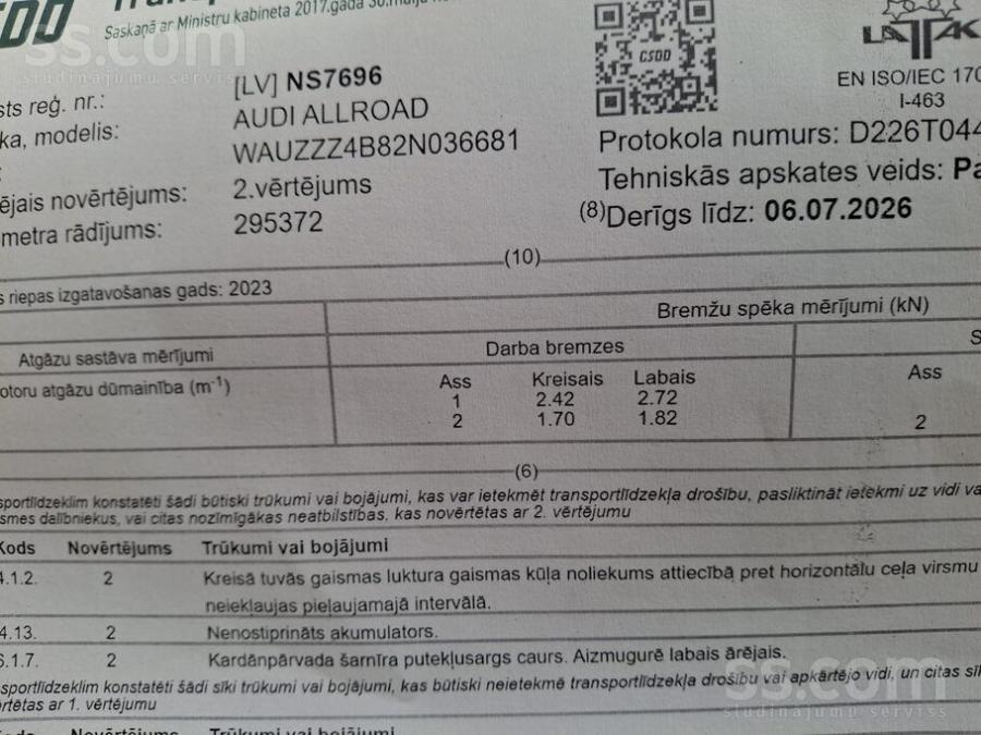 Pelēks Audi Allroad 2001 Daugavpils, ar dzinēja tilpumu 2.50 L un nobraukumu 295 tūkst. km par 1500 €, foto 8 vietnē AUTOMOTO.COM.LV