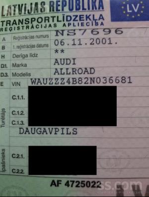 Pelēks Audi Allroad 2001 Daugavpils, ar dzinēja tilpumu 2.50 L un nobraukumu 295 tūkst. km par 1500 €, foto 9 vietnē AUTOMOTO.COM.LV