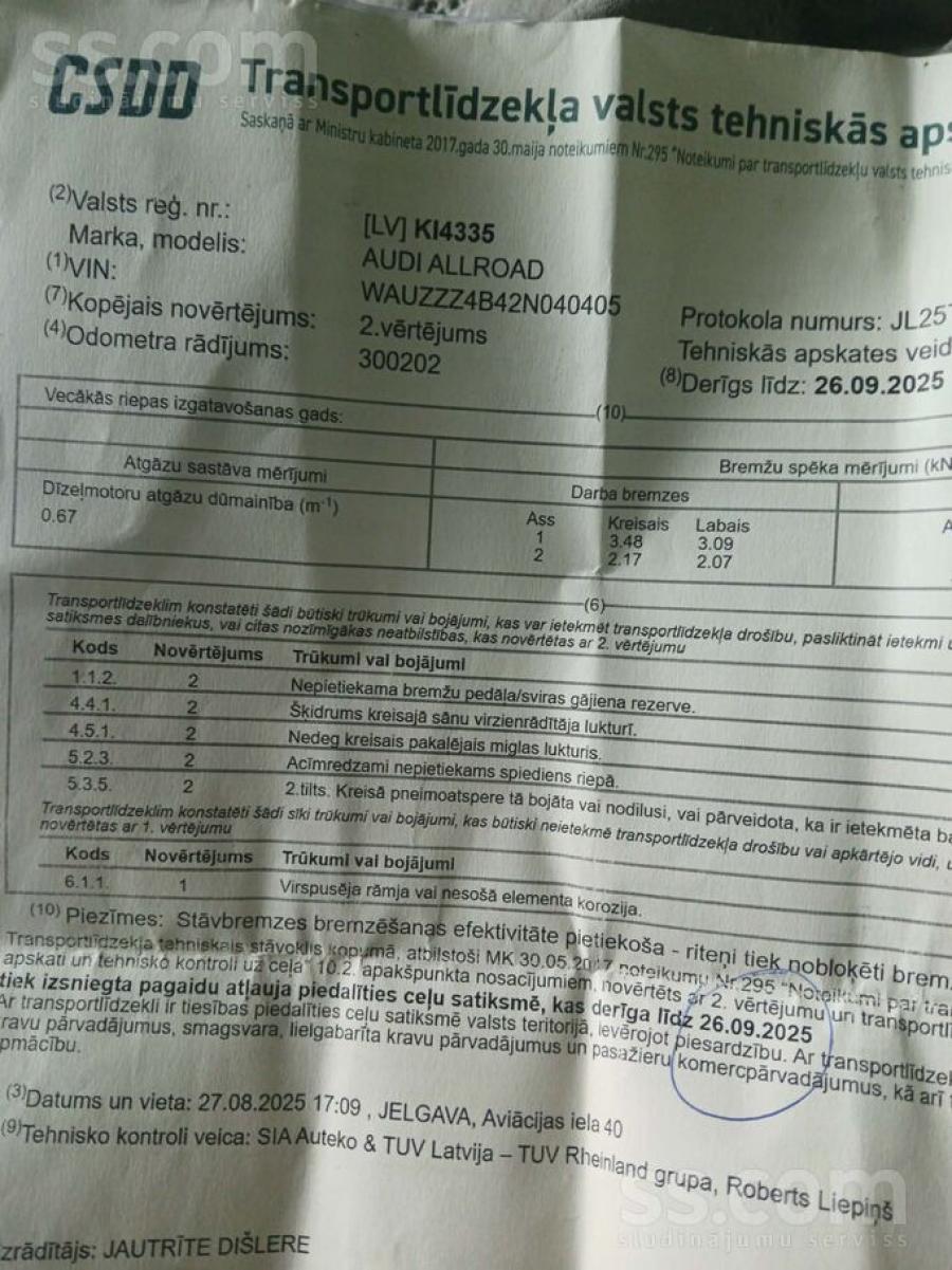 Pelēks Audi Allroad 2001 Jelgava, ar dzinēja tilpumu 2.50 L un nobraukumu 300 tūkst. km par 1300 €, foto 17 vietnē AUTOMOTO.COM.LV