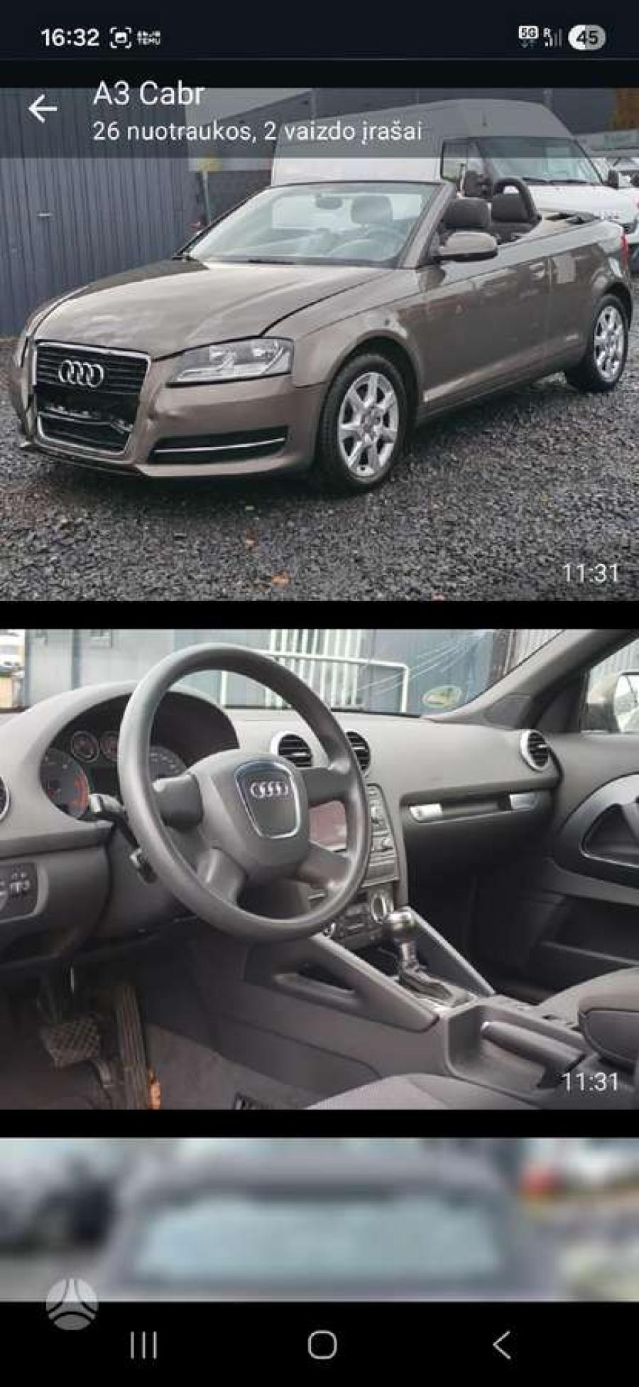 Pelēks Audi Cabriolet 2012 Klaipėda, ar dzinēja tilpumu 2.00 L un nobraukumu 194 tūkst. km par 3900 €, foto 2 vietnē AUTOMOTO.COM.LV
