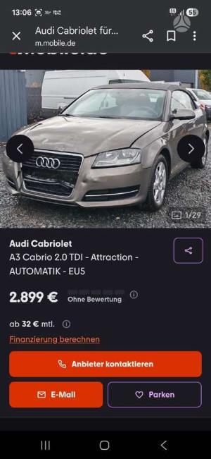 Pelēks Audi Cabriolet 2012 Klaipėda, ar dzinēja tilpumu 2.00 L un nobraukumu 194 tūkst. km par 3900 €, foto 4 vietnē AUTOMOTO.COM.LV