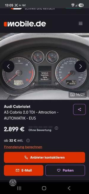 Pelēks Audi Cabriolet 2012 Klaipėda, ar dzinēja tilpumu 2.00 L un nobraukumu 194 tūkst. km par 3900 €, foto 5 vietnē AUTOMOTO.COM.LV